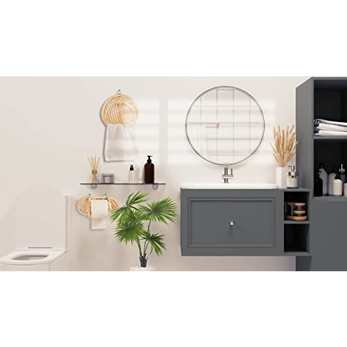 BemiaoCrafts Rattan Towel Ring Wicker Decorative Wall Mounting Handmade Round Hanging Towel Holder Circle Towel Rack Natural Holder Hanger Rack for Bath & Household