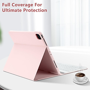 TQQ for iPad Air 13-inch (M2) 2024 & Pro 12.9 inch 2022 Case with Keyboard, Keyboard case for 12.9-inch iPad Pro 6th/5th Generation - with Pencil Holder for New iPad Air 13-inch/iPad Pro 12.9 (Pink)