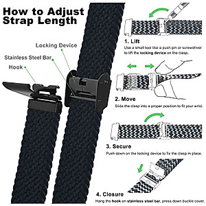 WOCCI 18mm Braided Nylon Watch Band for Men and Women, Quick Release, Black Stainless Steel Buckle (Black)