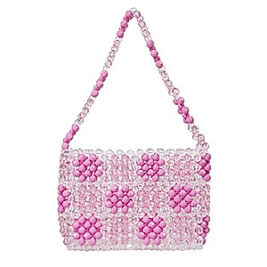 YUSHINY Women Pink Acrylic Beaded Diamond Shoulderbag Evening Message Bag for Evening Party