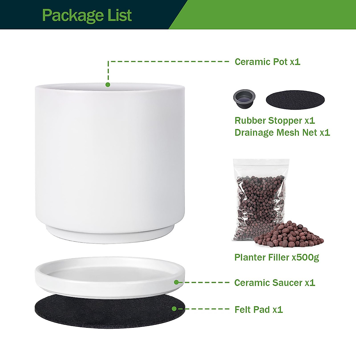 Kazeila Plant Pots Ceramic Planter for Indoor Outdoor Plants Flowers 10 Inch Matte White Large Cylinder Flower Pot with Saucer and Drainage Hole,Glazed Finish Interior and Exterior