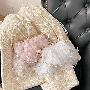 Emprier Feather Pearl Clutch Purses For Women Pearl Chain Shoulder Bag Wedding Party Evening Dress Bag