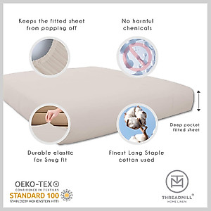 Threadmill Cotton Full Size Sheet Set| 100% Cotton Sheets for Full Size Bed | Solid Sateen Full Bed Sheets Set with 16” Elasticized Deep Pocket | Soft Breathable 4-Piece Cooling Sheet Set | Beige