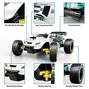 Tecnock RC Racing Car, 2.4Ghz High Speed Remote Control Car, 1:18 2WD Toy Cars Buggy for Boys & Girls with Two Rechargeable Batteries for Car, Gift for Kids (White)