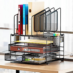 Marbrasse Metal Mesh Desk Organizer with Drawers and File Holders for Home Office