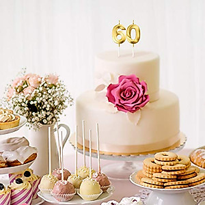 60th Birthday Candles Cake Numeral Candles Happy Birthday Cake Topper Decoration for Birthday Party Wedding Anniversary Celebration Supplies (Gold)