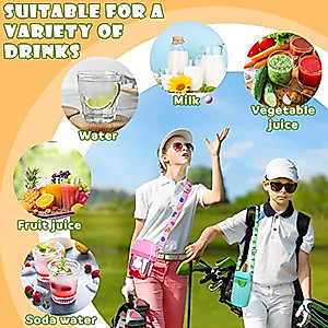 Queekay 6 Pcs Water Bottles with Straws for Kids Watermelon Water Bottle Adjustable Strap Leakproof Plastic Watermelon Ice Cream Camera Bread Biscuits Shaped Water Bottle for School Travel