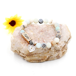 Uloveido Fashion Natural Stone Faith Bracelets Charm with Heart Mustard Seed Stretch Bracelets for Women Y2000-3