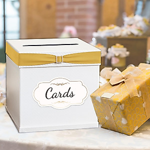 Merry Expressions White Wedding Card Box for Party with 7 Ribbons, Gift Card Box Holder For Birthday, Graduation, Reception, Sweet 16, Bridal or Baby Shower Party Large 10"x10"x10" inches