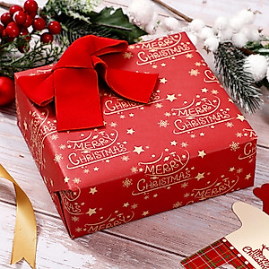 PlandRichW Christmas Wrapping Paper 12 Sheets of Folded Brown Kraft Paper with Red and Green, Greetings, Snowman, Plaid, Stripes, Christmas Elements Collection, 20 X 29 Inches Each