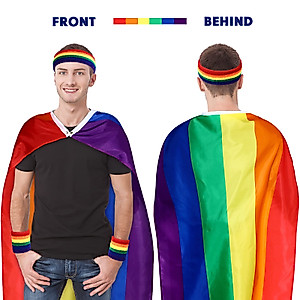 Halloween Costume Set Gay Pride Rainbow Set, Rainbow Pride Cape Pride Flag Rainbow Striped Sweatband Headband Wristbands for LGBT Gay Holiday Party Celebration