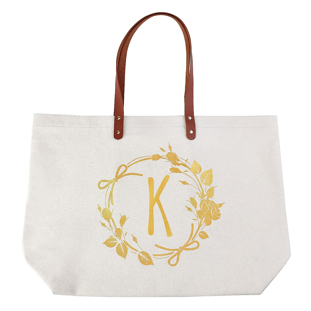ELEGANTPARK Birthday Gifts for Women Mom Friend Personalized Bag with K Letter Teacher Gifts Bridesmaid Gifts Monogrammed Gifts for Women Canvas Tote Bag and Makeup Bag 2 Pcs