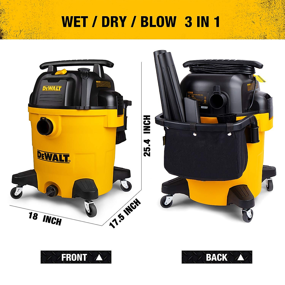 DeWALT 12 gallon Poly Wet/Dry Vac,Yellow,DXV12P