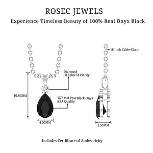 Rosec Jewels Natural Black Onyx Teardrop Pendant with Diamond| 5X7 MM Pear| AAA Quality| Anniversary/Graduation Jewelry for Women, 14K White Gold, With Chain