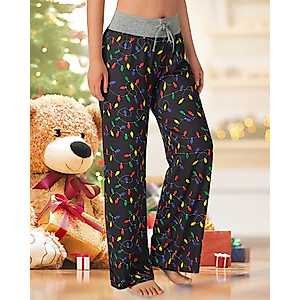 ALISISTER Christmas Lounge Pajama Pants for Women Soft Comfy Merry Xmas Pjs Pants Palazzo Loose Elastic Drawstring Sleep Bottoms Plus Size XL Black Green