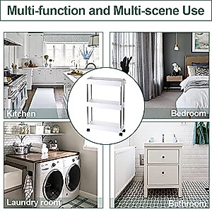 Slim Storage Cart, 3 Tier Mobile Shelving Unit Organizer, Slide Out Rolling Utility Cart Shelf Rack for Kitchen Bathroom Laundry Room Narrow Places, Plastic & Stainless Steel, White