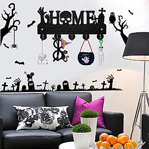 MAYJOYDIY Halloween Home Skeleton Hand Key Holder for Wall 11.8x5.7inch Wood Skull Grave Key Rack with 5 Alloy Hooks Key Rack Organizer for Gift Entryway Front Door Hallway Key Organizer