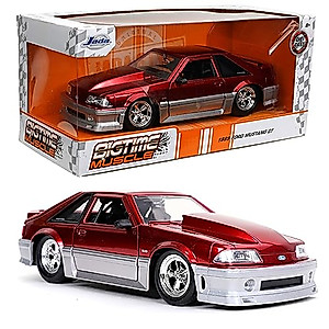 Jada Toys Bigtime Muscle 1:24 1989 Ford Mustang GT Die-cast Car Red Silver, Toys for Kids and Adults