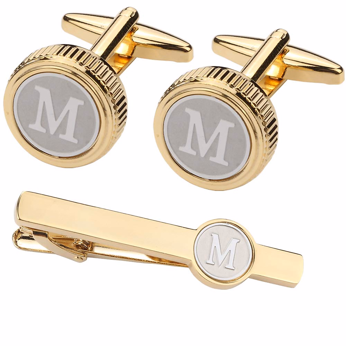 GWD Mens Cufflinks Tie clips set Set Shirt Classic Initials Alphabet A-Z Gift Box ((Cufflinks Tie Clip Set) M)