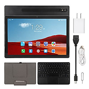 Luqeeg Tablet PC, Octa Core Processor Black 10.1 Inch 2 in 1 Tablet Clear Dual Speakers 8GB RAM 256GB ROM Night Reading Mode with Keyboard for Travel (US Plug)