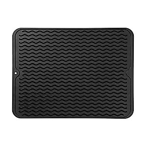 MicoYang Silicone Dish Drying Mat for Multiple Usage,Easy clean,Eco-friendly,Heat-resistant Silicone Mat for Kitchen Counter or Sink,Refrigerator or drawer liner Black L 16 inches x 12 inches