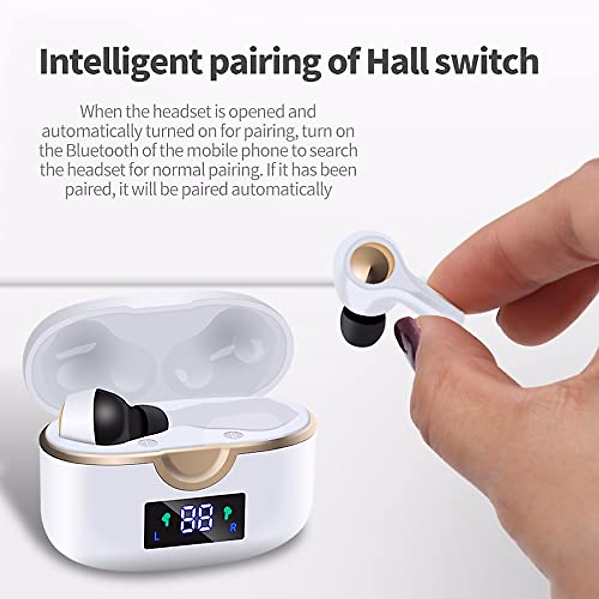 lemtlmt Ear Buds Wireless Bluetooth Earbuds,LED Display Charging Case,Four Speakers Heavy Bass Noise Cancelling HiFi Stereo Sound with Mic in-Ear Earphones for iPhone&Android