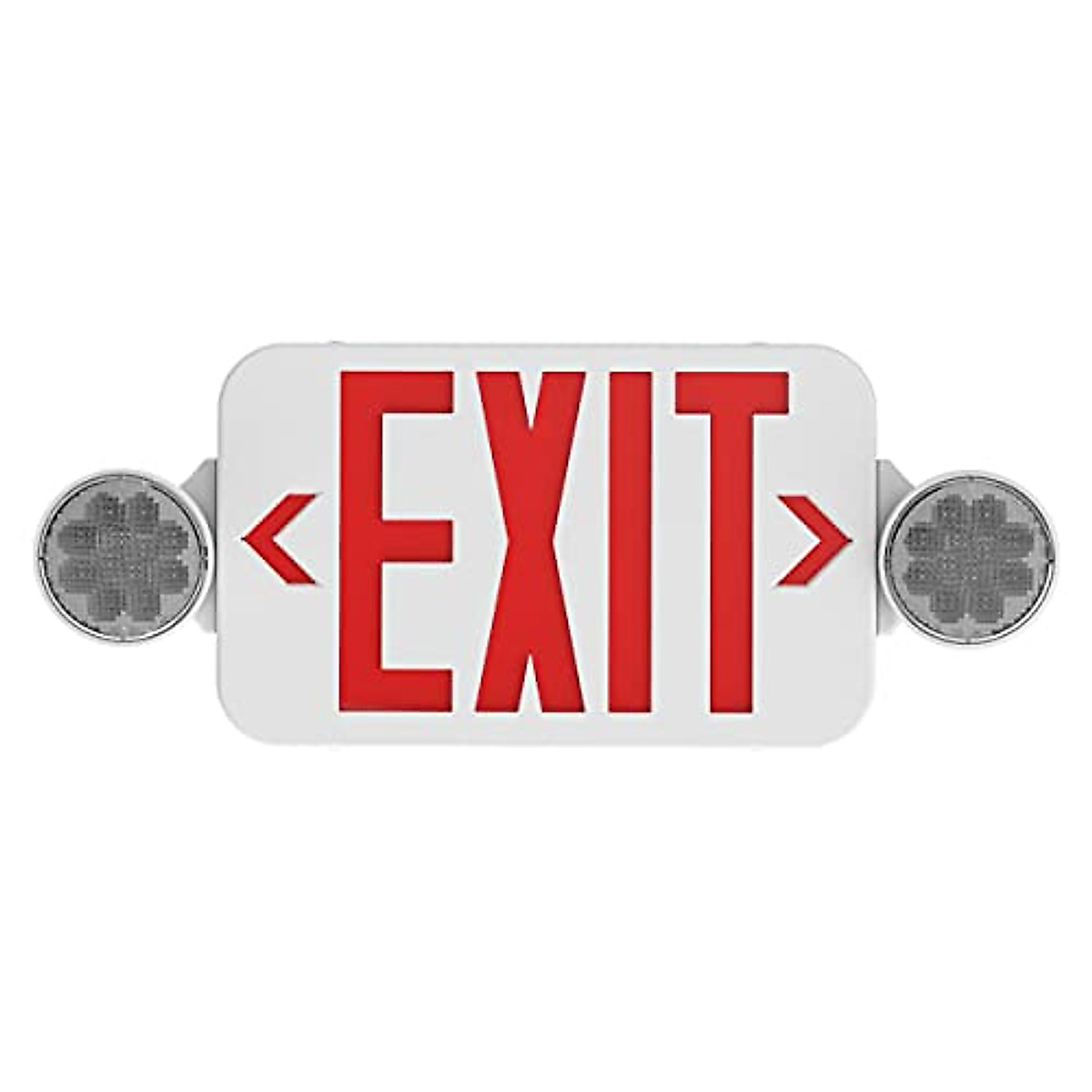 Hubbell Lighting CCRRC Emergency Exit Sign, Remote Compatible Combination Emergency Light and Exit Sign for Stair-Wells, Hallways, Offices, 2 Fully Adjustable LED Heads, White with Red EXIT Letters