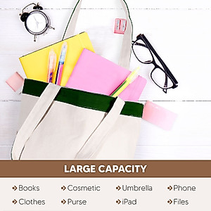 CUSTOMIZE123 Canvas Tote Bag with Handles for Woman, Reusable Cloth Bag for Groceries and Shopping - Blank Cotton Tote Bag, Suitable for DIY Projects – HEAVY DUTY – 16" X 14.5" With 4” Gusset, Green
