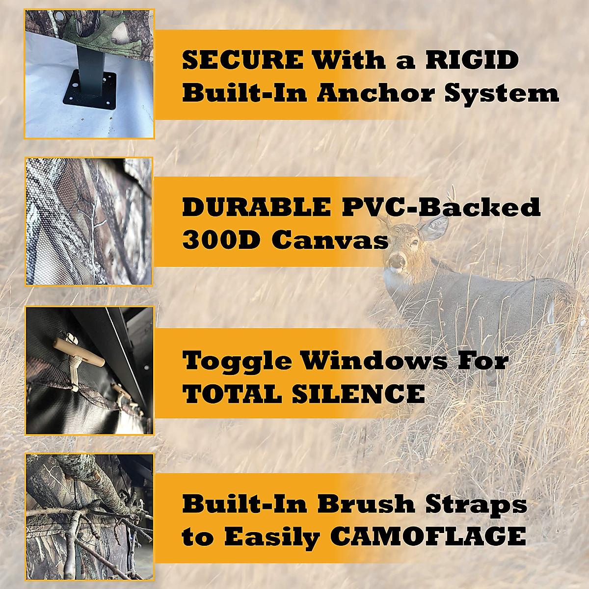 Deluxe Steel Frame True Timber® Camo 3 or 4 Person Hunting Ground Blind - (8) Shoot Through Mesh Windows and Anchoring System Included