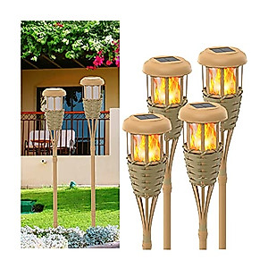 Hwishare Solar Lights Outdoor, 4Pack Solar Torch Light with Flickering Flame Waterproof Garden Tiki Torches for Outside