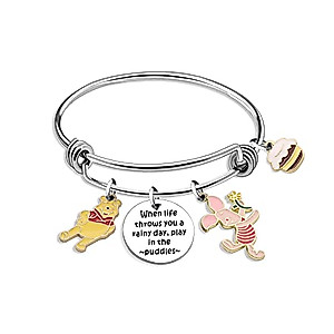 Women Girls Bracelet Inspirational Gift for Her Winnie The Pooh and Piglet Charm Bracelet Encouragement Bracelet for Birthday Christmas Gift (When Life)