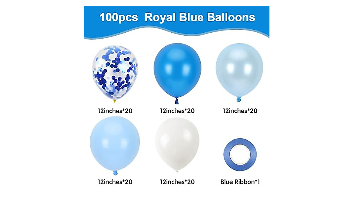 Royal Blue Balloons Set – 100 Latex & Confetti Balloons for Parties