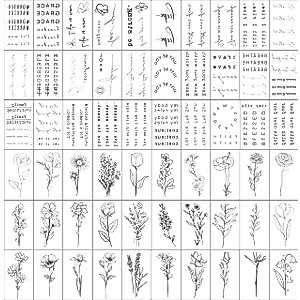 TATUWST Realistic Temporary Tattoos - 60 Sheets Tiny Small Removable Tattoos, 30 Pcs Inspirational Quotes Words Tattoos, 30 Pcs Wild Flower Ink Line Botanical Floral Leaf Tattoo Stickers for Women