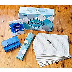 Double Sided Dry Erase Small White Board with Lines (12 Boards + 15 Pens/Erasers) - 9x12 Inch Dry Erase Board for Kids Lapboard, Mini Whiteboard, Small White Board Dry Erase for Students & Classroom