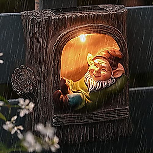 OwMell Garen Gnome Tree Hugger, Outdoor Gnome Statue Figurine with Solar LED Lights, Tree Huggers Decoration for Patio Yard Lawn Garden Ornament 6"