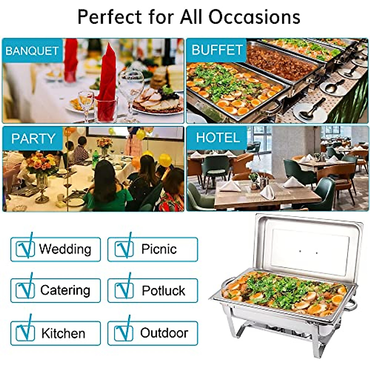 Chafing Dish Buffet Set 4 Packs,8 Quart Stainless Steel Foldable Rectangular Chafing Full Size Food Pan,Chafing Servers With Covers buffet servers and food warmers for parties wedding outdoor banquet