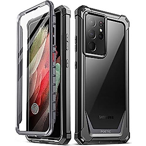 Poetic Guardian Case Designed for Samsung Galaxy S21 Ultra 5G 6.8 inch, Built-in Screen Protector Work with Fingerprint ID, Full Body Hybrid Shockproof Bumper Cover Case, Black/Clear