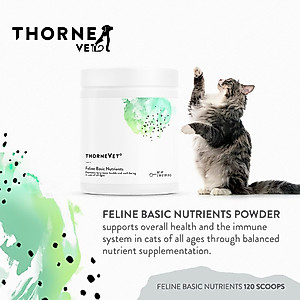 ThorneVet Feline Basic Nutrients - Multivitamin and Mineral Powder Health Supplement for Cats of All Ages - with Amino Acids, Omega 3 Fatty Acids & Probiotics - Tasty Beef Liver Flavor - 120 Scoops