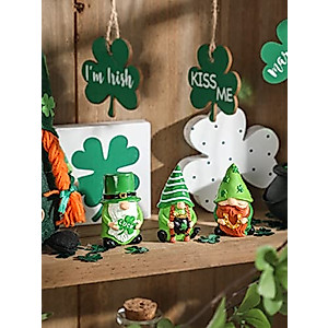 NEWLIGHTURE 3Pcs St. Patrick's Day Gnome Tiered Tray Decor, Lucky Gift Resin Gnome Decorations, Home Ornaments for Table, Shelf