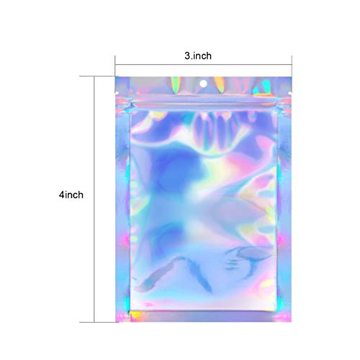 200pcs 3"X 4" (storage size 2.6X2.6 '') Smell Proof Resealable Mylar Bags Food Storage Holographic Bags Foil Pouch Double-Sided Zipper lock Bag