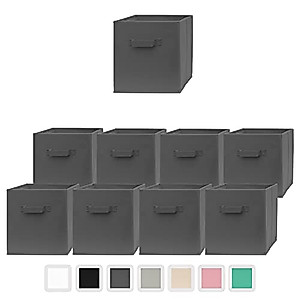 Pomatree Storage Cubes - 11 inch Cube Storage Bins (9 Pack) | Foldable Cubby Organizer Bin for Closet, Clothes and Toys | 2 Reinforced Handles | Fabric Basket Bin (Dark Grey)