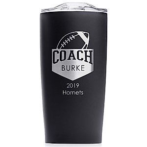 Lifetime Creations Engraved Personalized Football Coach Tumbler - Custom Football Coach Gift, Coaches Coffee Travel Mug from Team, Insulated Stainless Steel Matte Black 20 Ounce Cup