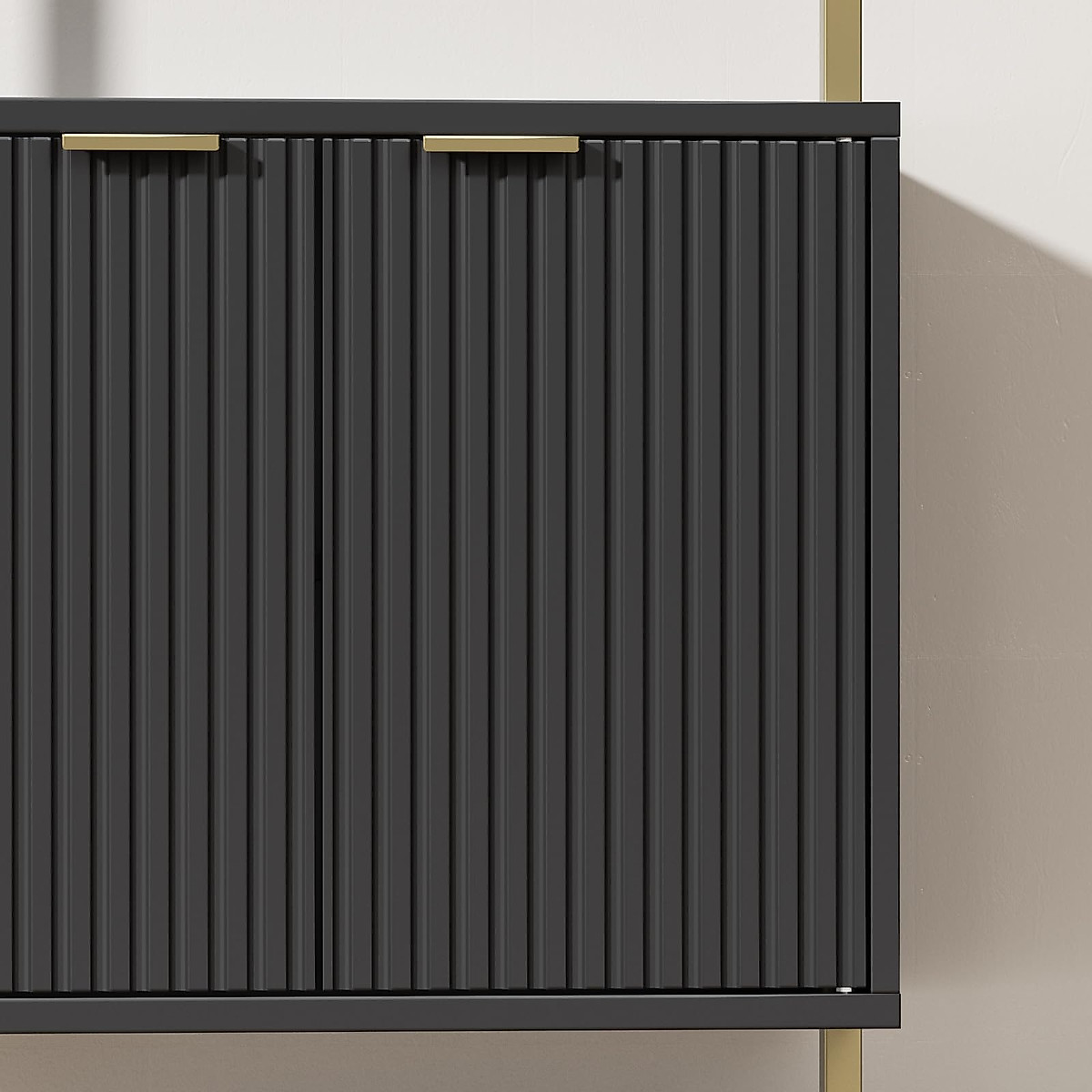 Ladder Bookshelf with Cabinet, 71" Tall Wall Mounted Bookcase with Shelves & Storage, Fluted Ladder Shelf with Metal Frame, 5-Tier Display Rack for Living Room, Home & Office, Bedroom, Black & Gold