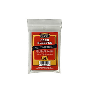 Cardboard Gold Penny Sleeves for Trading Cards - 100 Count Card Protector Sleeves with Durable, Crystal-Clear Plastic for Baseball, Sports, Collector, Standard-Sized Cards 2-5/8” x 3-5/8” (67x94mm)