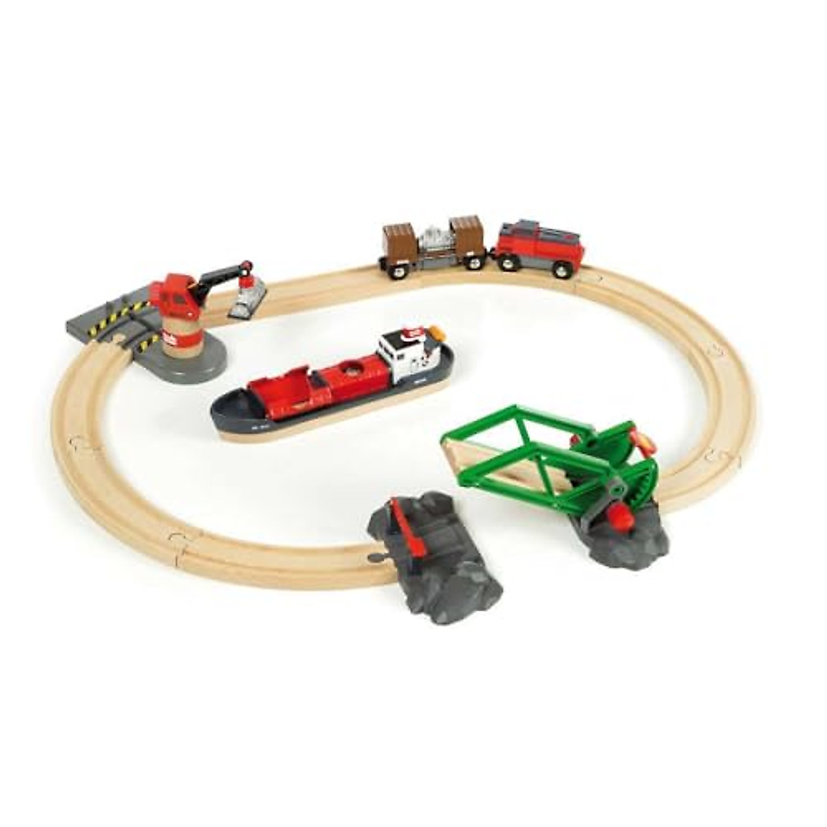 BRIO World - 33061 Cargo Harbor Set | 16-Piece Train Set with Accessories Wooden Tracks | Ideal Gift for Kids Aged 3+ | Certified Sustainable Materials
