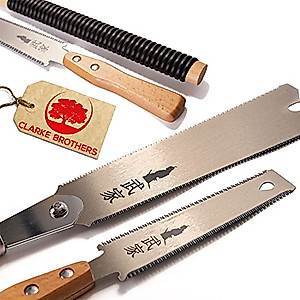 Set of 2 - Ryoba Japanese Pull Saw 9.5 Inch and Flush Cut Saw 6 Inch – Woodworking Tools Ryoba Table Saw – Steel Blades and Wood Handles, Handsaw 2 Cutting Edges– Japanese Hand Saw for Carpentry, DIY