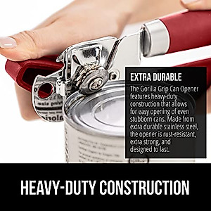 Gorilla Grip Hand Held Can Opener and Meat Tenderizer, Large Lid Openers Rust Proof, Heavy Duty Meat Tenderizer Soft Grip Handle, Both in Red, 2 Item Bundle
