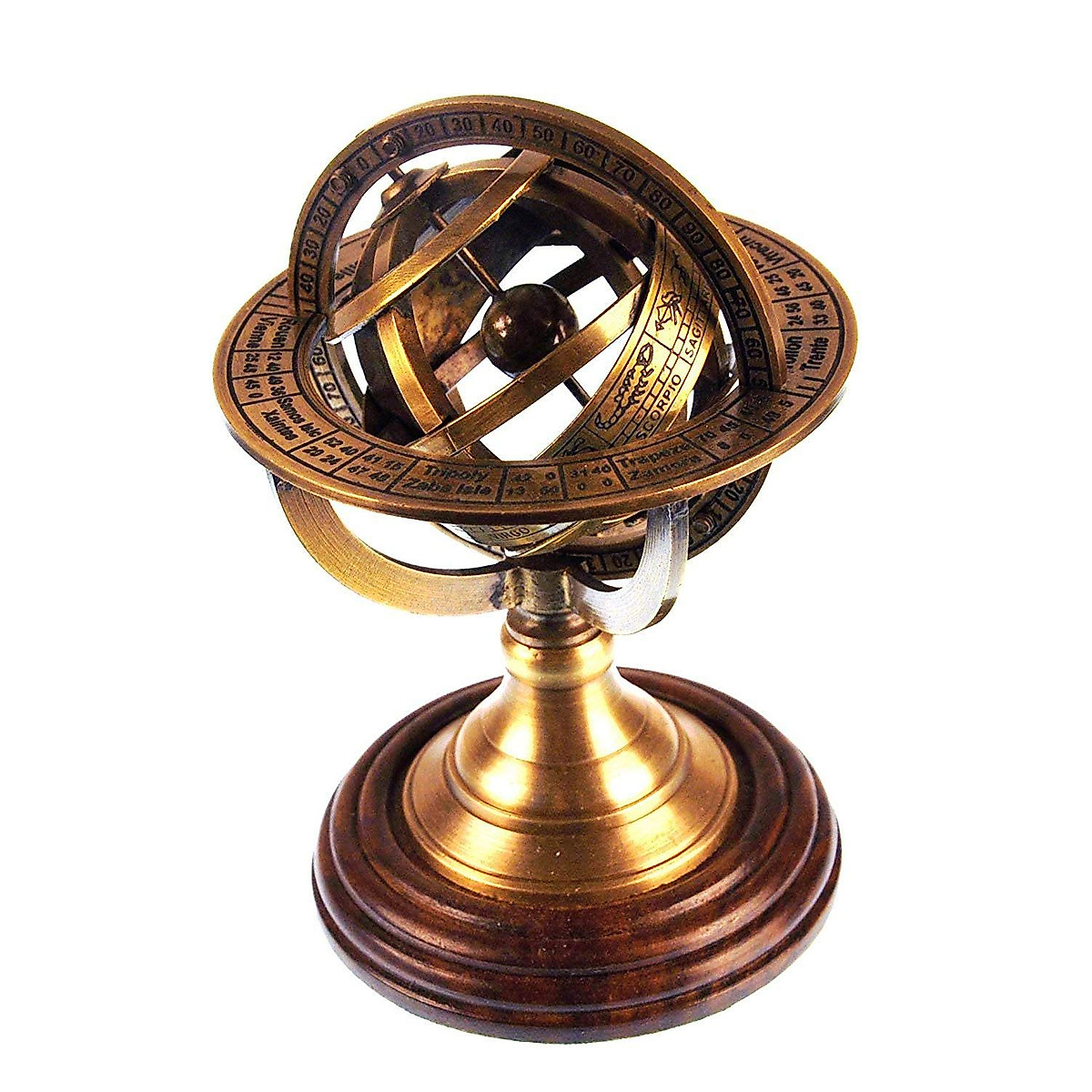 5" Nautical Brass Armillary Sphere World Globe Rosewood Base Table Decor Gift