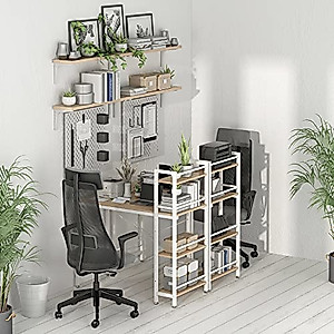 4NM 35" Small Computer Desk with 4-Tier Bookshelf, Home Office Desk Writing Workstation Study Table Multipurpose for Small Space Work - Natural and White