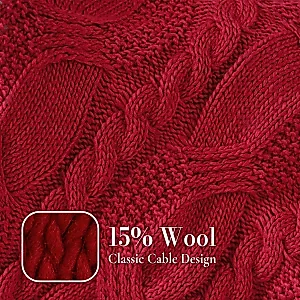 Amélie Home Reversible Sherpa Cable Knit Throw Blanket Soft Cozy Warm Winter Fleece Throw Blankets for Couch Bed Living Room, Christmas Red, 50x70